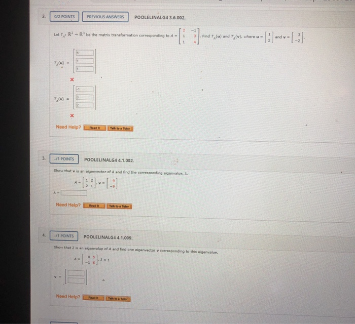 Solved 2. 0/2 POINTS PREVIOUS ANSWERS POOLELINALG4 3.6.002. | Chegg.com