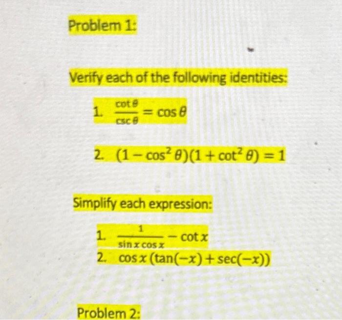 Solved Verify each of the following identities: 1. | Chegg.com