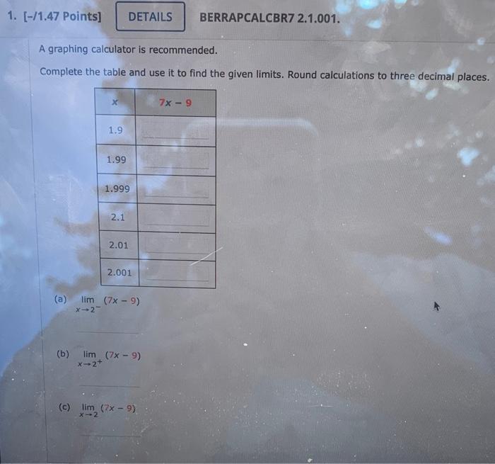 Solved 1. [-/1.47 Points] DETAILS BERRAPCALCBR7 2.1.001. A | Chegg.com