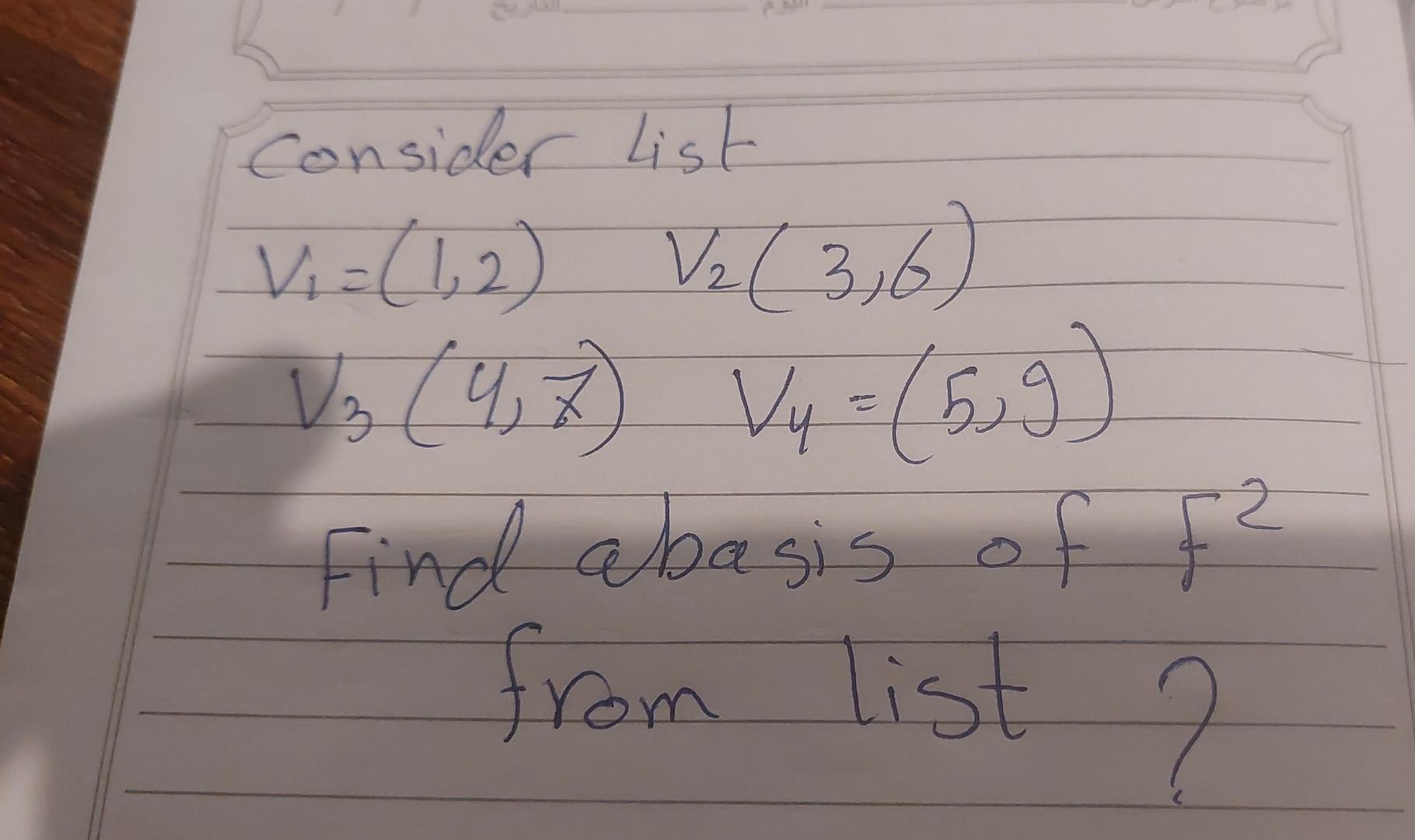 Solved Consider list V1=(1,2)V3(4,7)V2(3,6)V4=(5,9) Find | Chegg.com