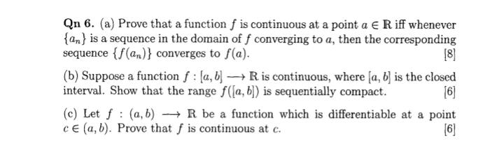 Solved Qn 6. (a) ﻿Prove that a function f ﻿is continuous at | Chegg.com