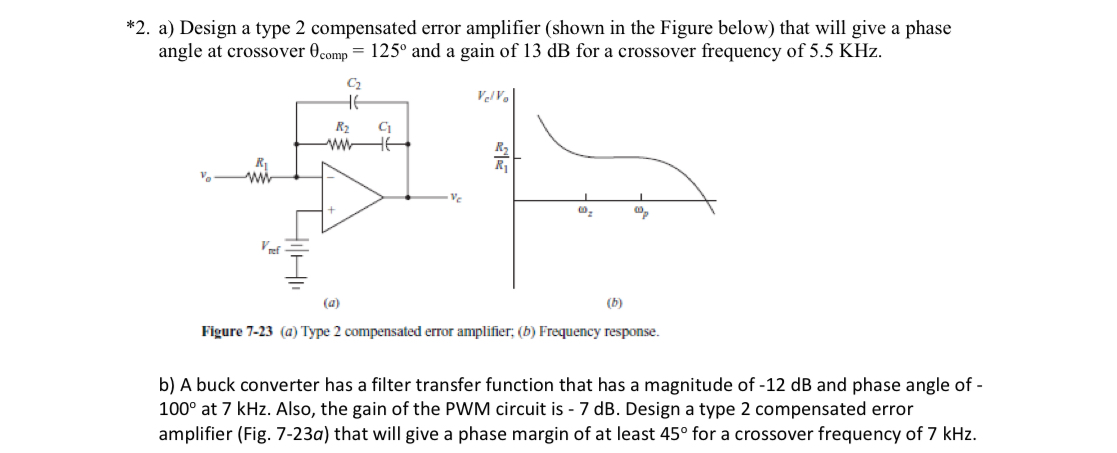 Solved *2. ﻿a) ﻿Design a type 2 ﻿compensated error amplifier | Chegg.com