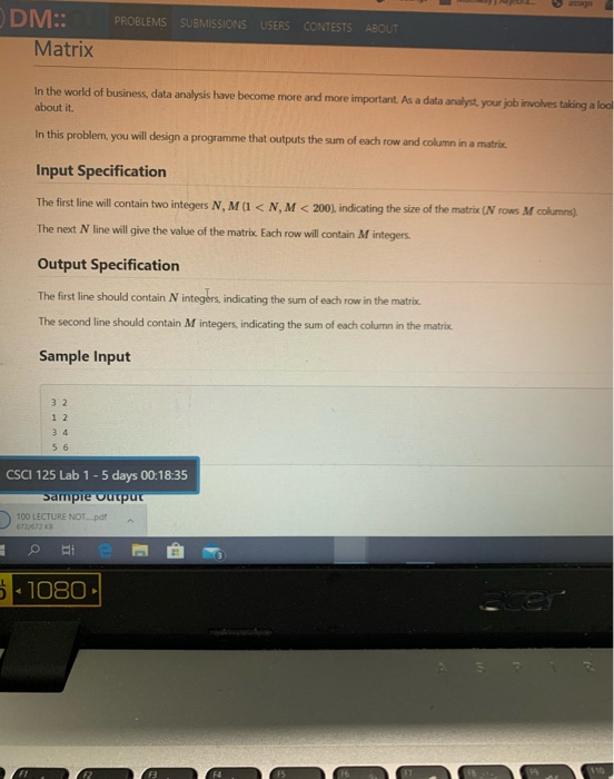Solved PROBLEMS SUBMISSIONS USERS CONTESTS ABOUT DM:: Matrix | Chegg.com