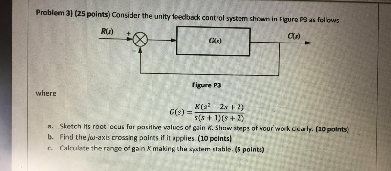 Solved Problem 3) (25 points) Consider the unity feedback | Chegg.com