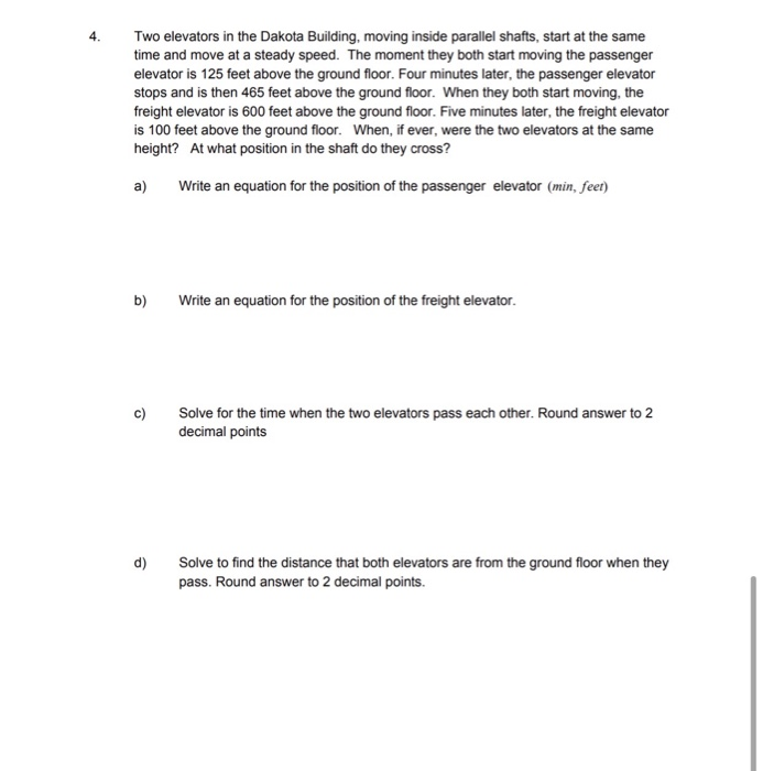 Solved Two elevators in the Dakota Building, moving inside | Chegg.com