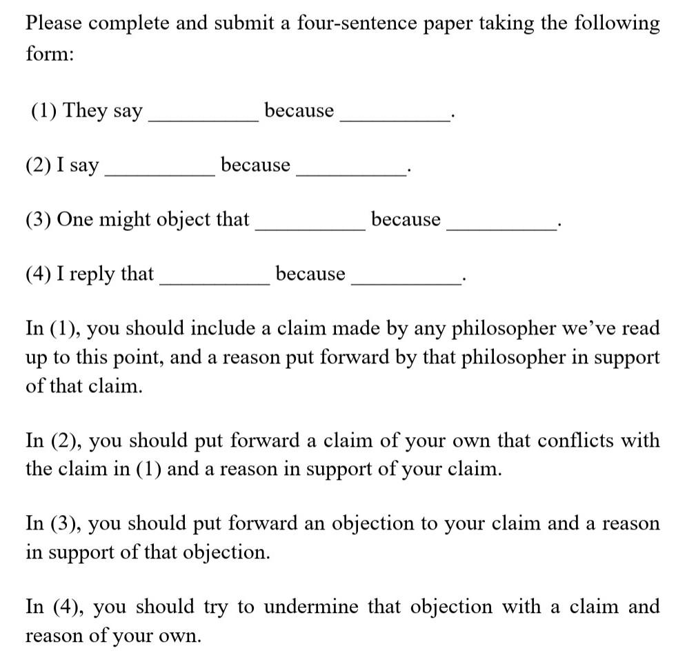 Please complete and submit a four-sentence paper | Chegg.com