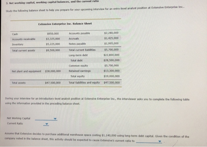 Solved 3. Net working capital, working capital balances, and | Chegg.com
