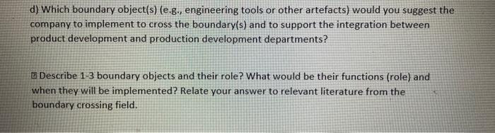 Solved d) Which boundary object(s) (e.g., engineering tools | Chegg.com