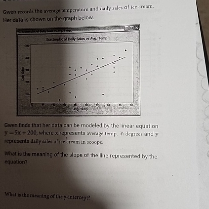 Solved Gwen records the average temperature and daily sales | Chegg.com