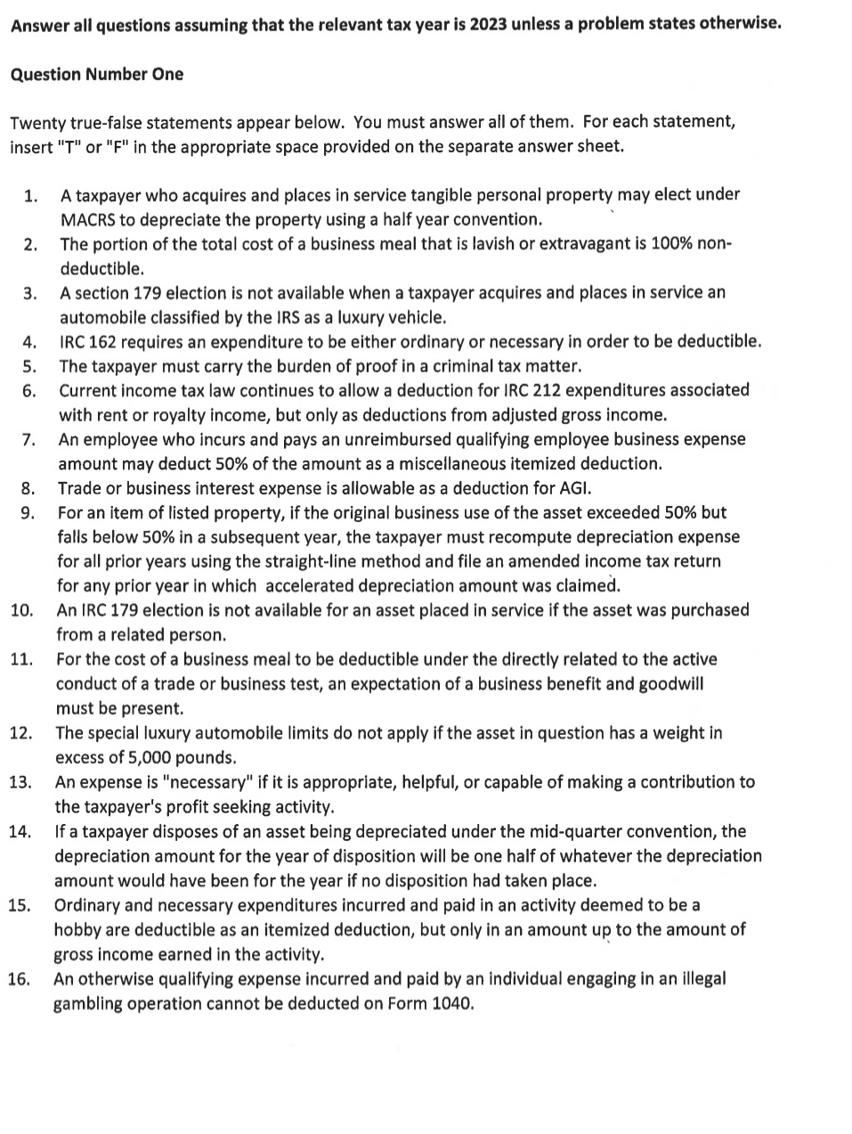 Solved Question Number OneTwenty true-false statements | Chegg.com