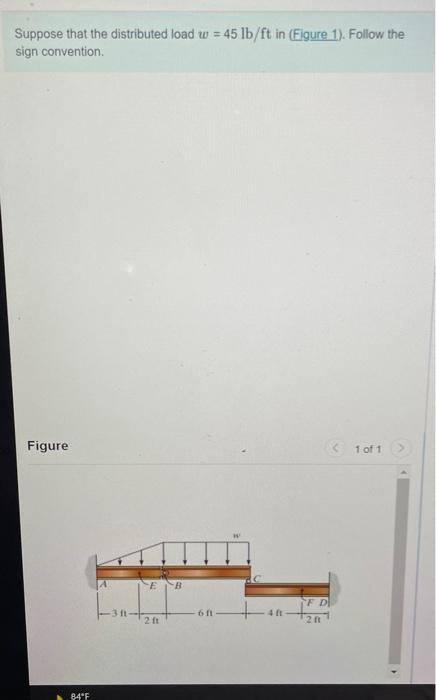 Solved Suppose that the distributed load w = 45 lb/ft in | Chegg.com