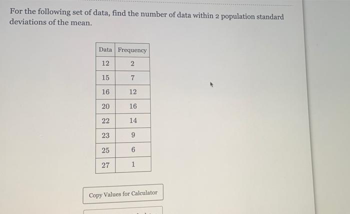 Solved For the following set of data, find the number of | Chegg.com