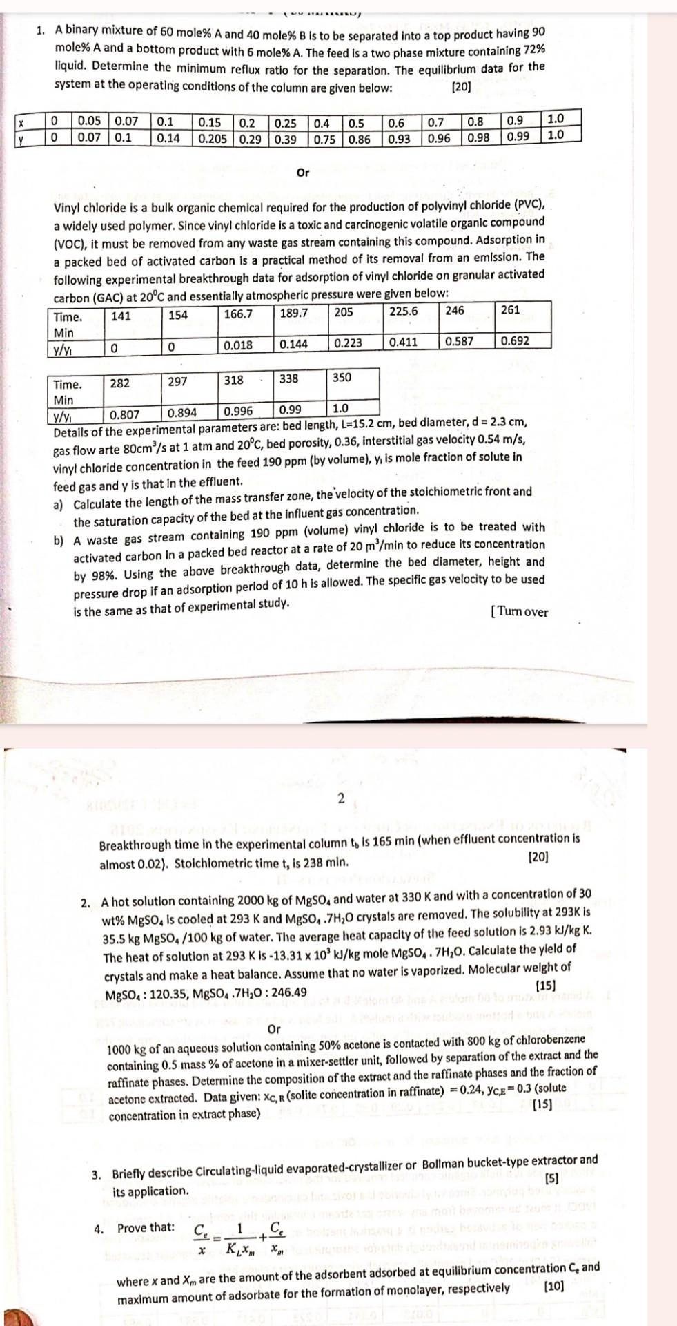 Solved 1. A binary mixture of 60 mole\% A and 40 mole\% B is | Chegg.com