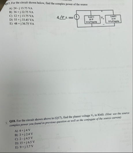 Solved Q17. ﻿For the circuit shown below, find the complex | Chegg.com