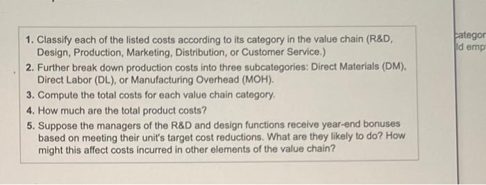 Solved Data table 1. Classify each of the listed costs | Chegg.com