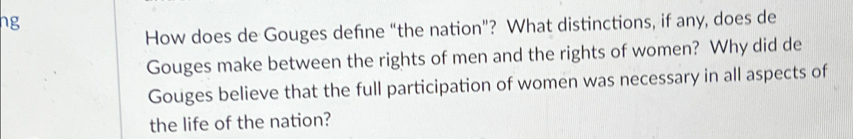 How does de Gouges define "the nation"? What | Chegg.com