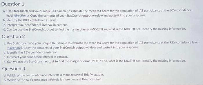 Solved a. Use StatCrunch and your unique IAT sample to | Chegg.com