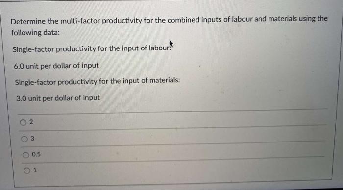 Solved Determine the multi-factor productivity for the | Chegg.com