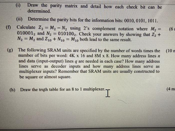 Solved Draw the parity matrix and detail how each check bit | Chegg.com