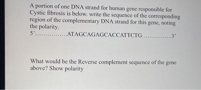 Solved A portion of one DNA strand for human gene | Chegg.com