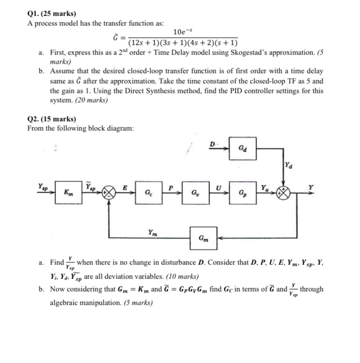 Solved Q1. (25 ﻿marks)A process model has the transfer | Chegg.com