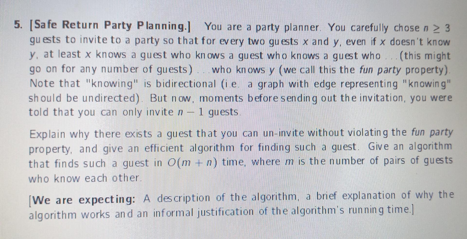 Solved 5. [Safe Return Party Planning. You are a party | Chegg.com