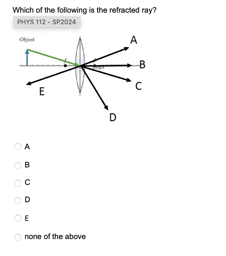 Solved Which of the following is the refracted ray?ABCDEnone | Chegg.com