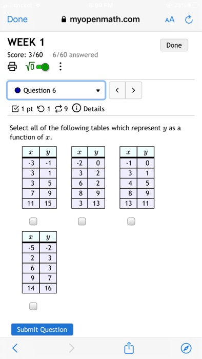 Solved Done myopenmath.com АА С Done WEEK 1 Score: 3/60 6/60 | Chegg.com