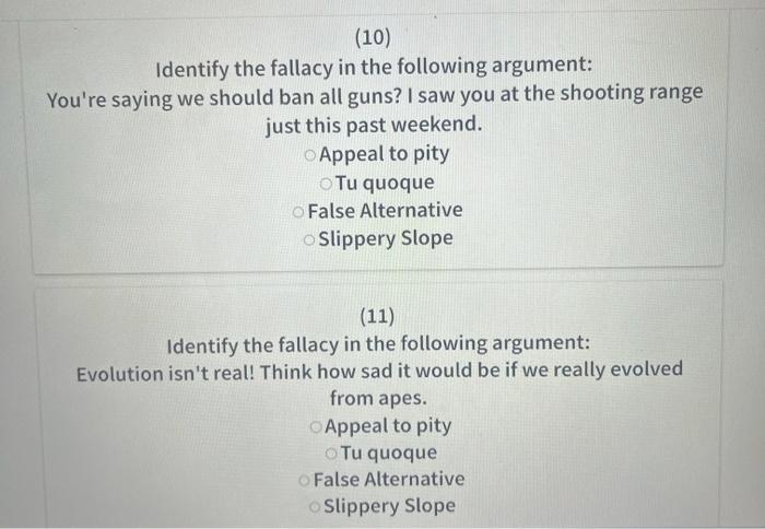 Identify the fallacy in the following argument: | Chegg.com
