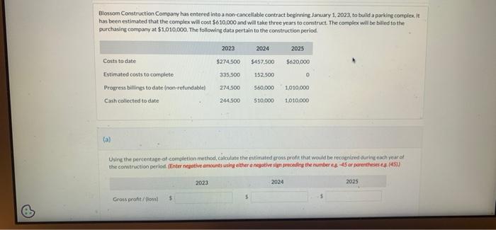 Solved Blossom Construction Compary has entered into a | Chegg.com