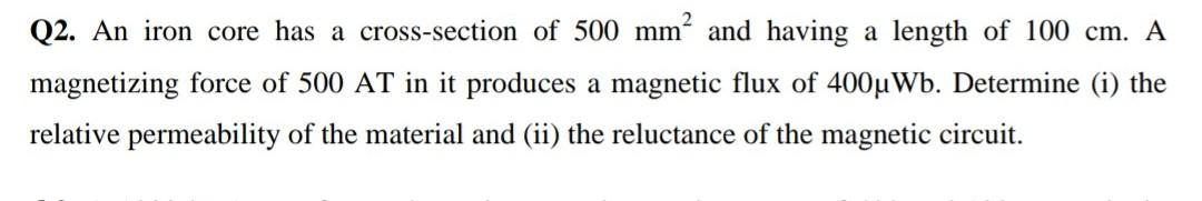 Solved Q2. An iron core has a cross-section of 500 mm2 and | Chegg.com
