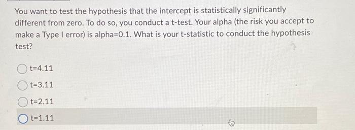 Solved You want to test the hypothesis that the intercept is | Chegg.com