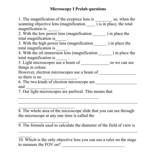 Solved Microscopy I Prelab questions 8. The whole area of | Chegg.com