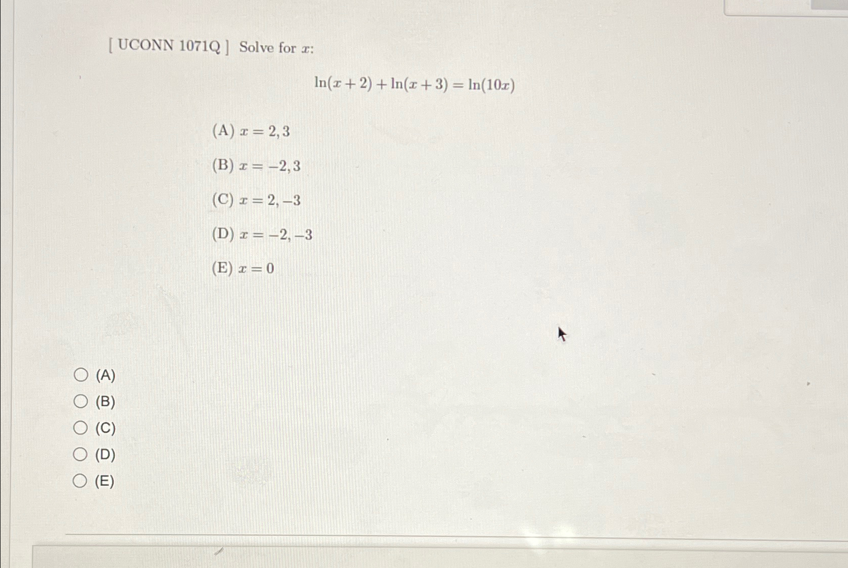 Solved [ ﻿UCONN 1071Q] ﻿Solve for x | Chegg.com
