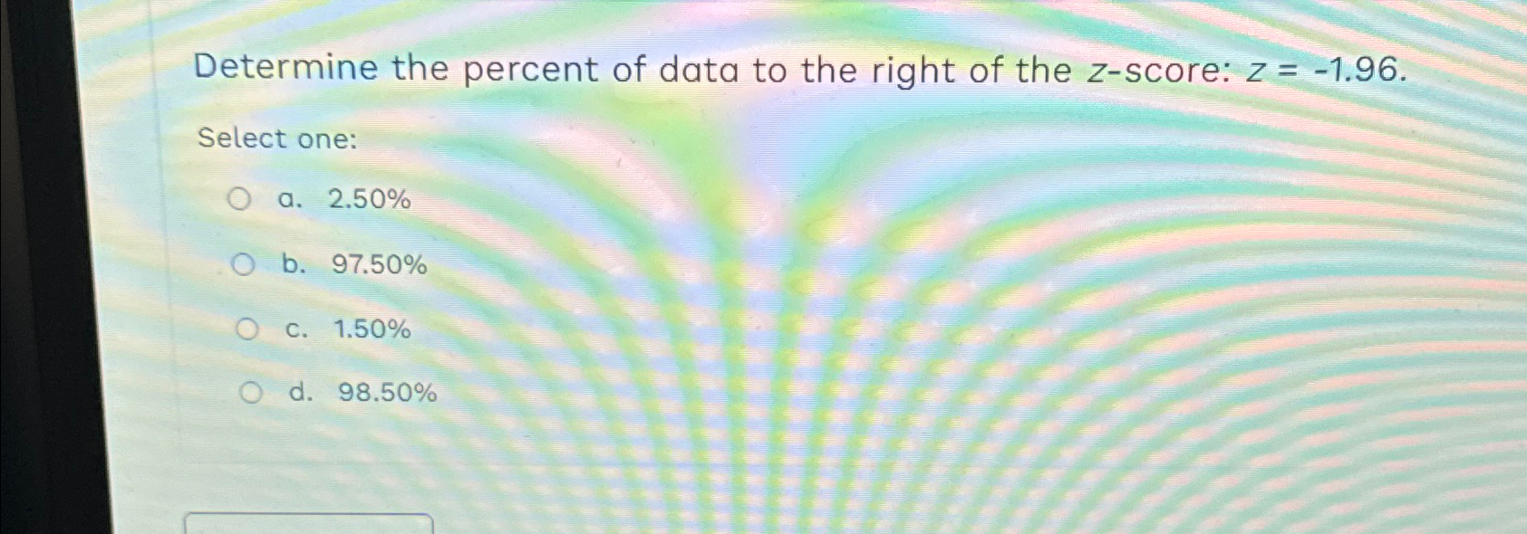 Solved Determine the percent of data to the right of the | Chegg.com