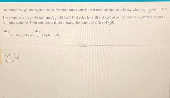 Solved r The amounts x₁ (t) and x₂ (t) of salt in two brine | Chegg.com