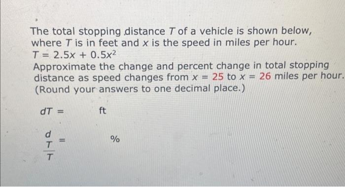 Solved The total stopping distance T of a vehicle is shown | Chegg.com
