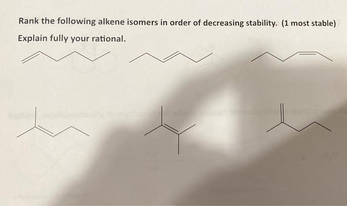 Solved Rank the following alkene isomers in order of | Chegg.com