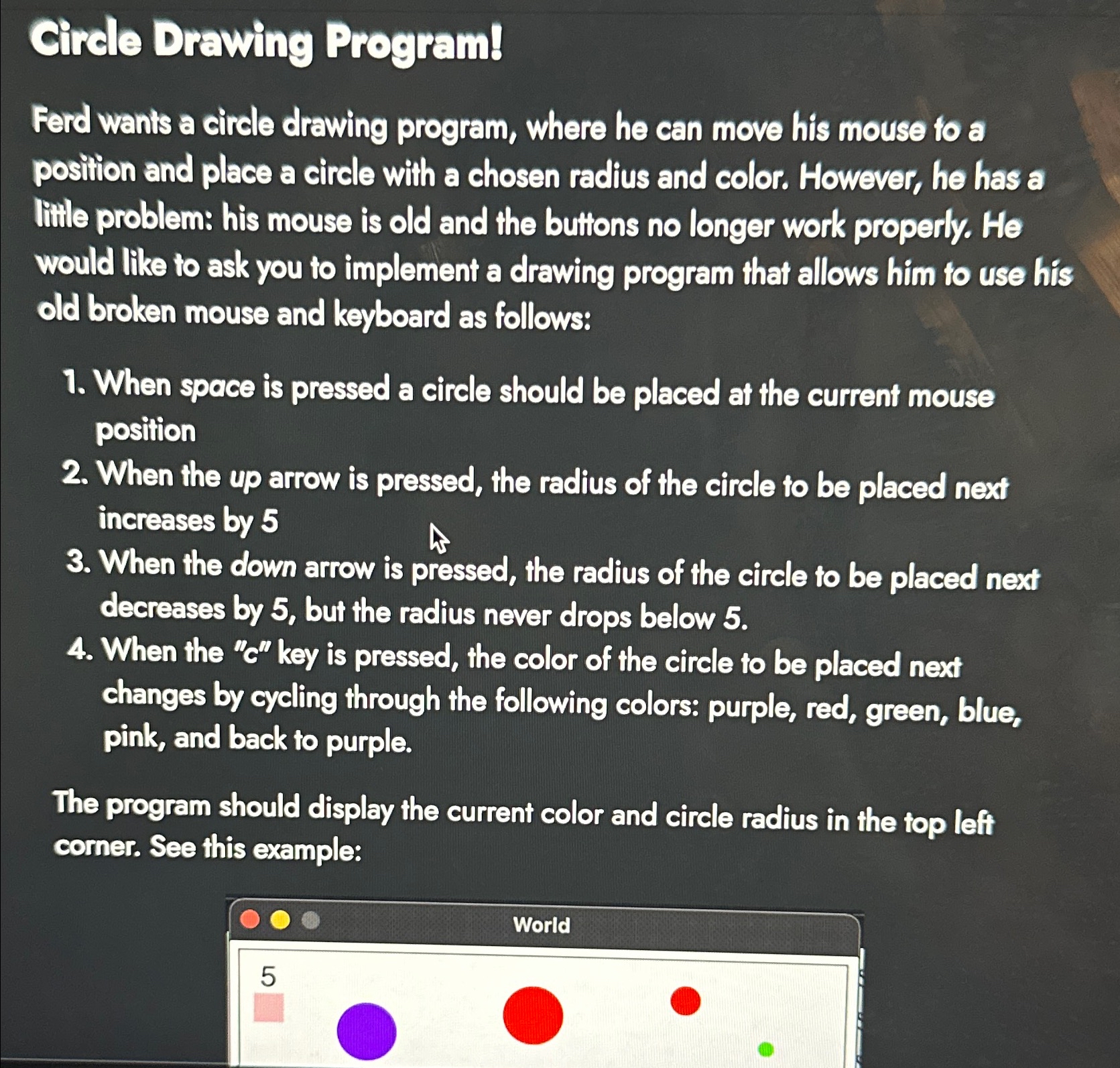 Circle Drawing Program!Ferd wants a circle drawing | Chegg.com