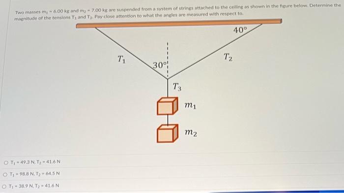 Solved Two masses m1=6.00 kg and m2=7.00ks are suspended | Chegg.com