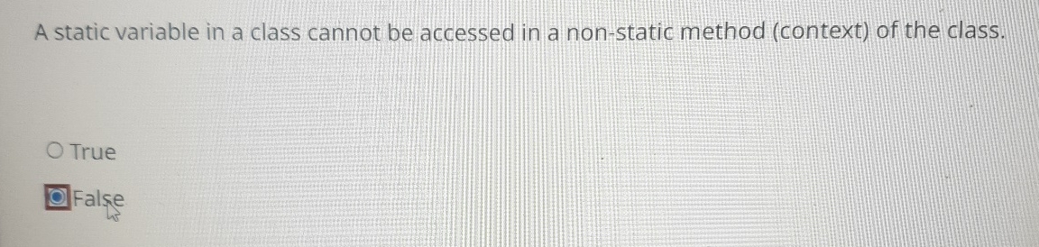 Solved A static variable in a class cannot be accessed in a | Chegg.com