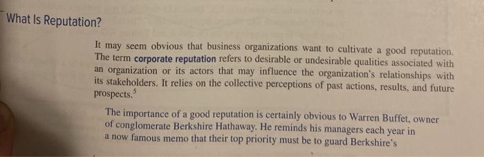 Solved What Is Reputation? It may seem obvious that business | Chegg.com