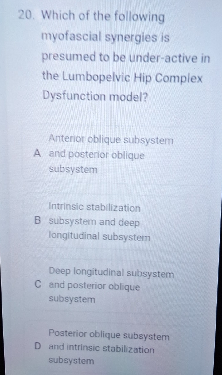 Solved Which of the following myofascial synergies is | Chegg.com