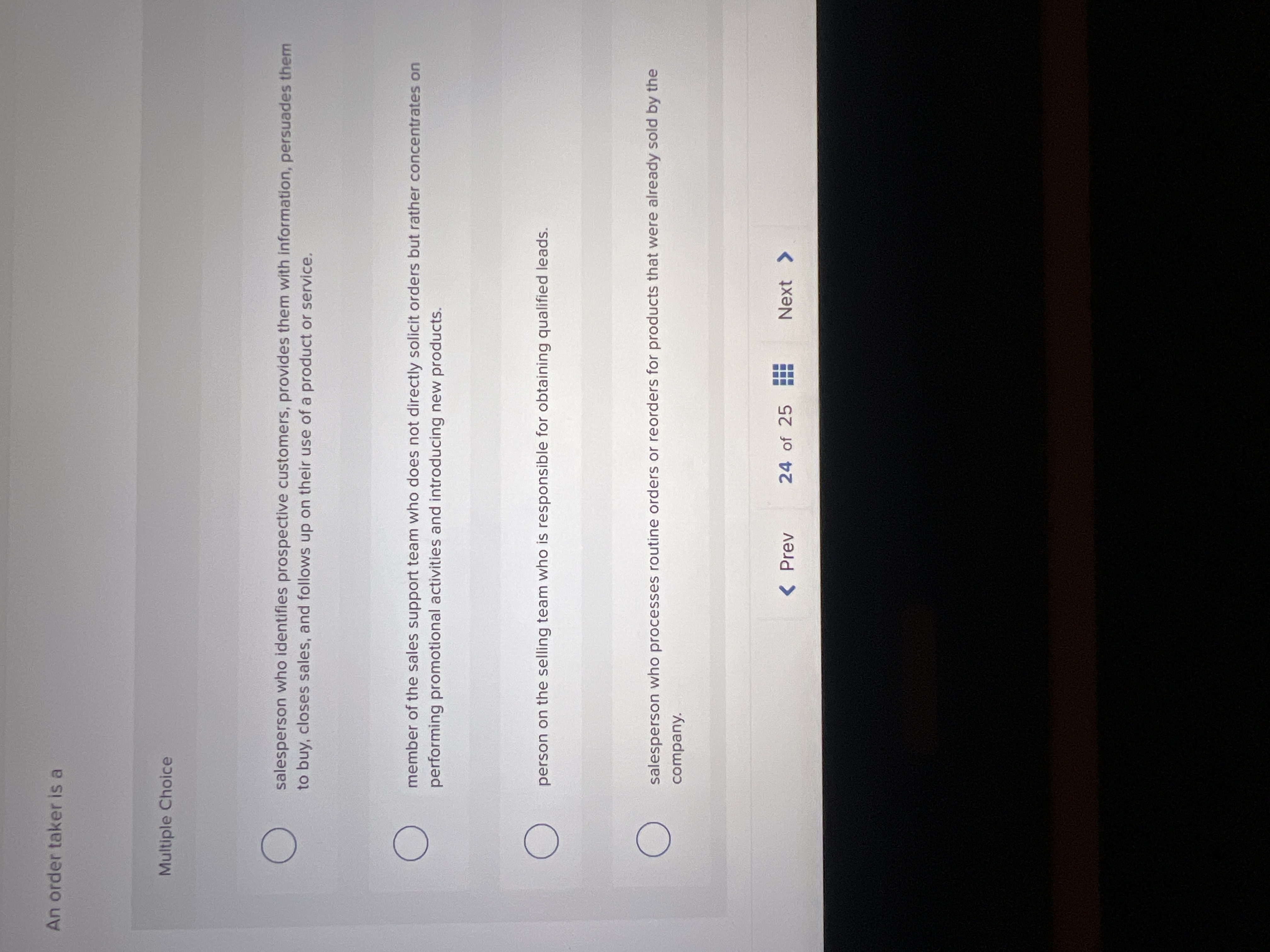 Solved Multiple Choicesalesperson who identifies prospective | Chegg.com