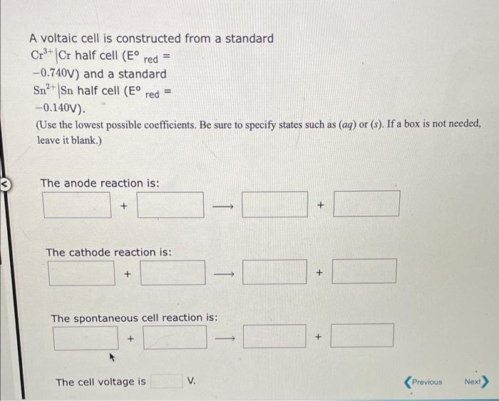 Solved A voltaic cell is constructed from a standard Fe2+∣Fe | Chegg.com