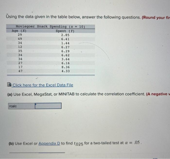 Solved Using the data given in the table below, answer the | Chegg.com