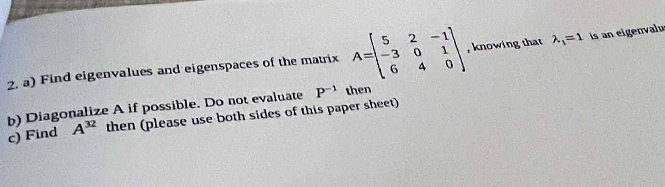 Solved a) ﻿Find eigenvalues and eigenspaces of the matrix | Chegg.com