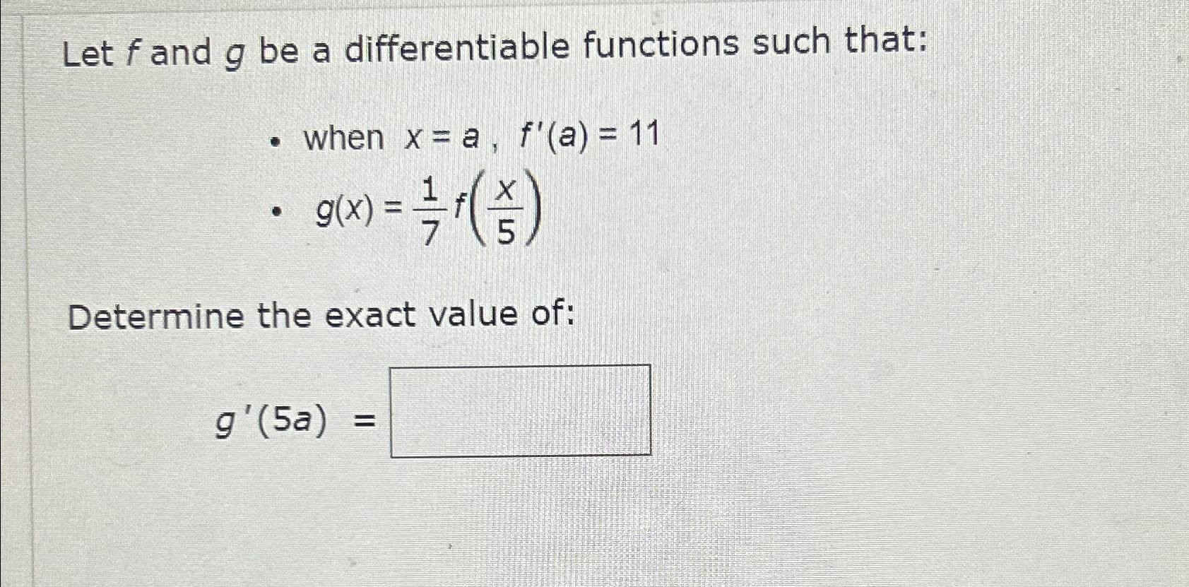 Solved Let f ﻿and g ﻿be a differentiable functions such | Chegg.com