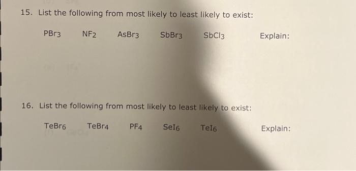 Solved 15. List the following from most likely to least | Chegg.com