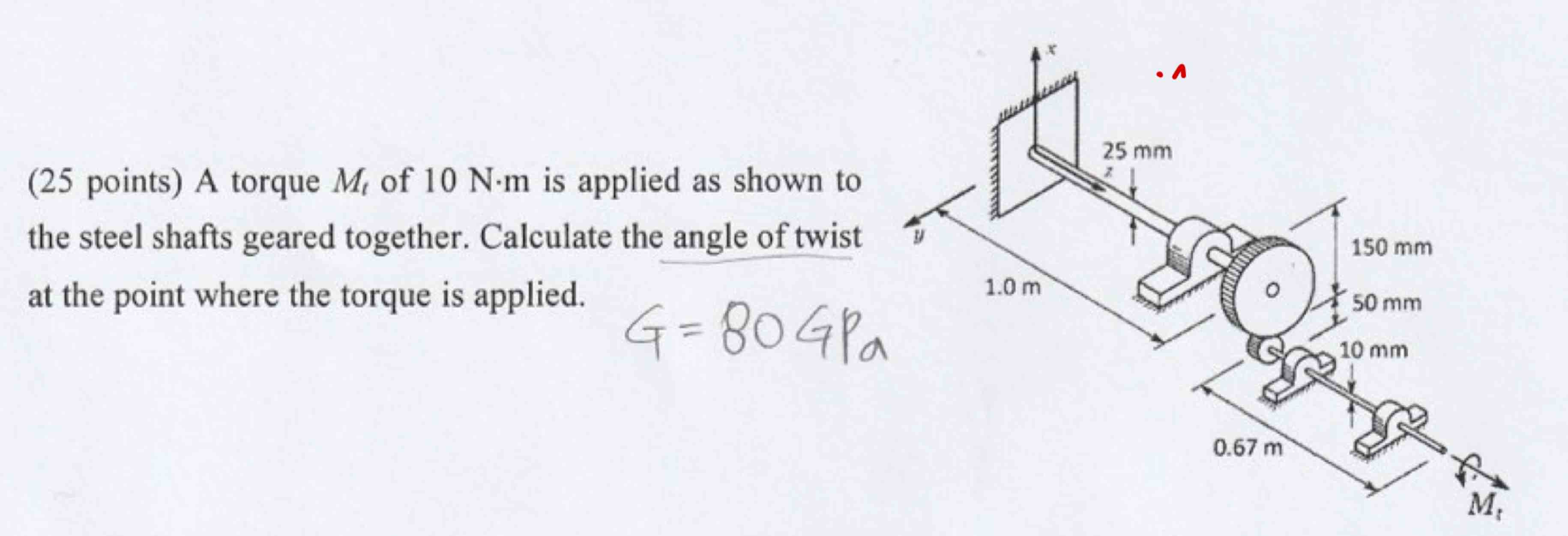 Solved (25 ﻿points) ﻿A torque M, ﻿of 10 ﻿N-m is applied as | Chegg.com